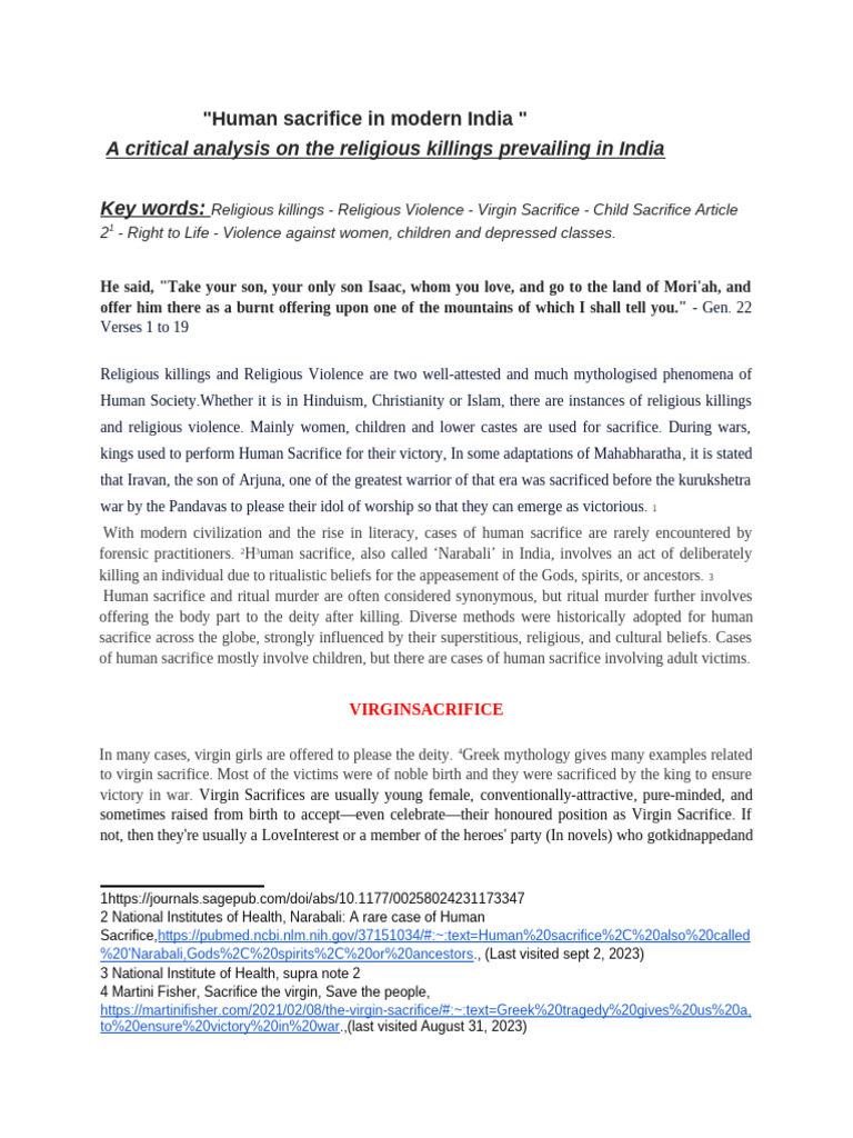 Human Sacrifice in Modern India - Word Full Paper Review | PDF ...