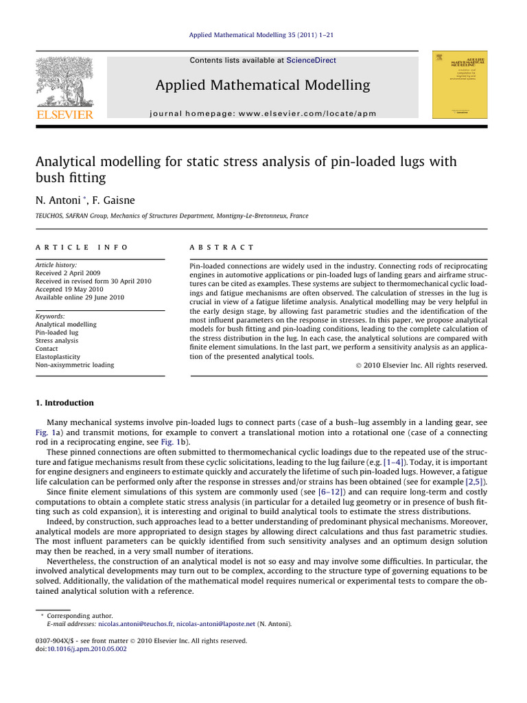 Analytical Modelling For Static Stress Analysis of Pin-Loaded Lugs With ...