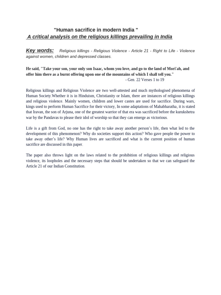 Human Sacrifice in Modern India Abstract Review | PDF