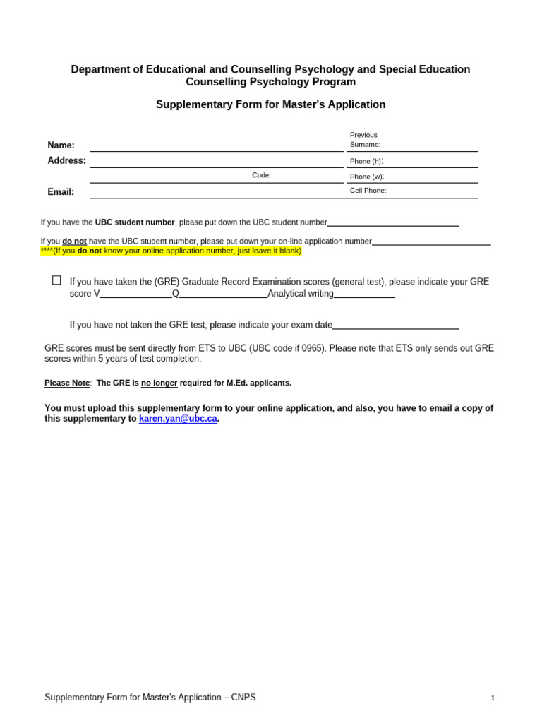 CNPS Supplementary Form Masters 2021 | PDF | Graduate Record Examinations | Master's Degree