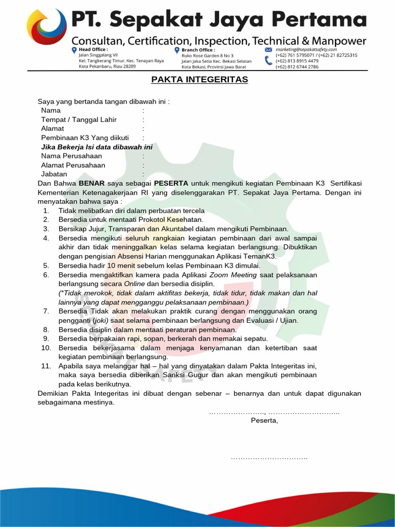Form Pakta Integritas 2024 | PDF | Karier & Perkembangan | Komputer