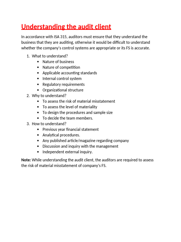Understanding The Audit Client | PDF | Audit | Business