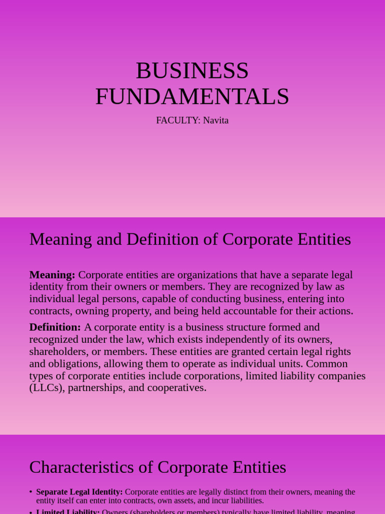 Corporate Entities | PDF | Corporations | Limited Liability