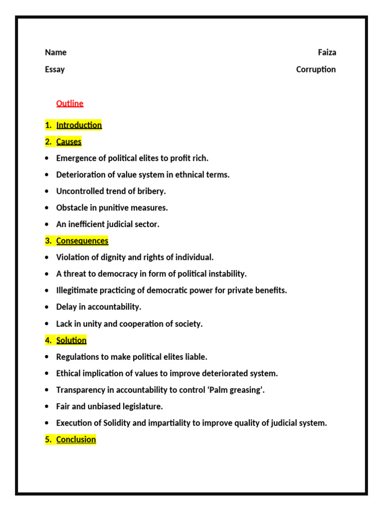 Corruption Essay by Faiza | PDF | Political Corruption | Corruption