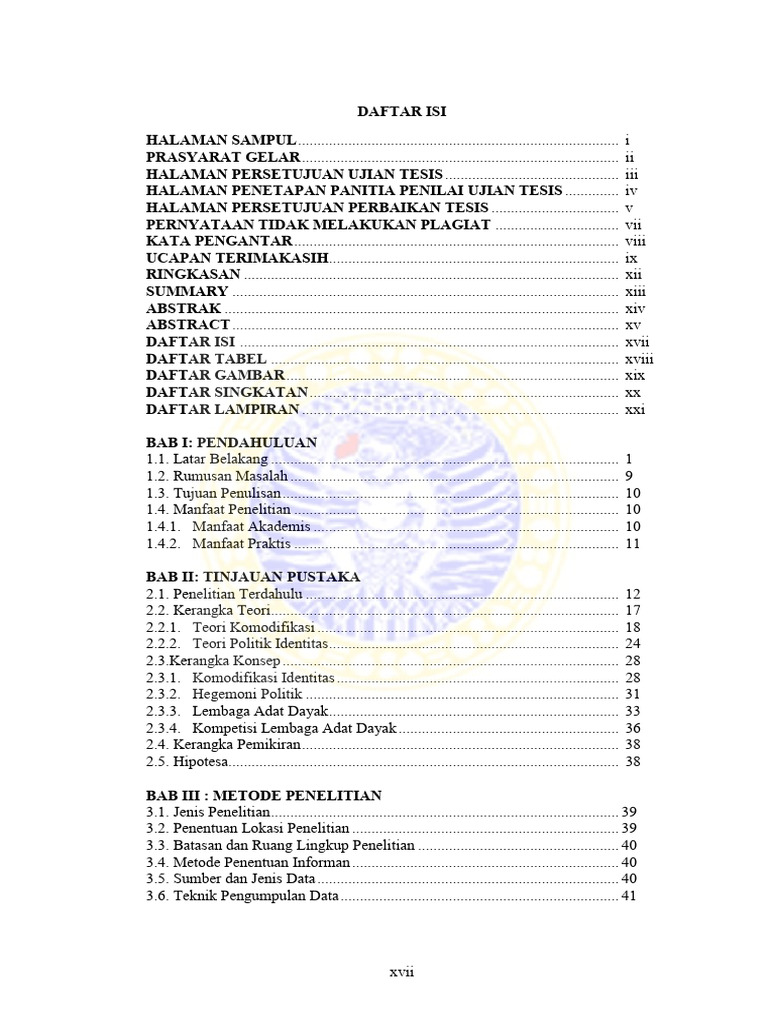 DAFTAR ISI Tesis Ilmu Komunikasi | PDF