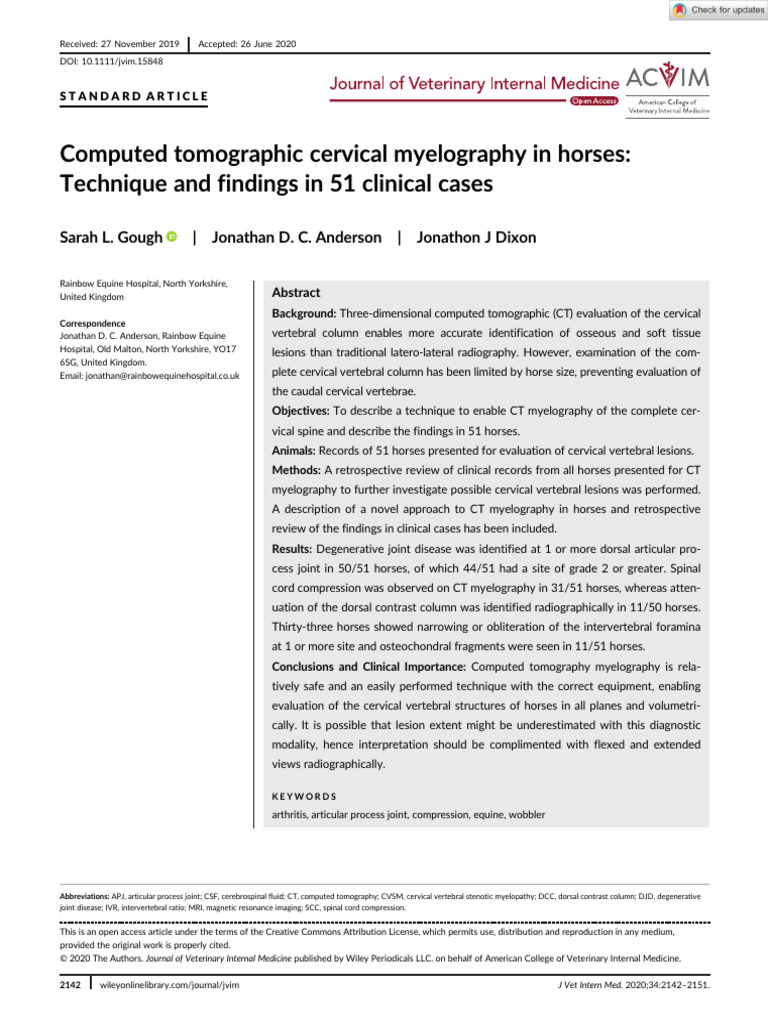 Myelography Veterinary Internal Medicne - 2020 - Gough | PDF | Vertebra ...