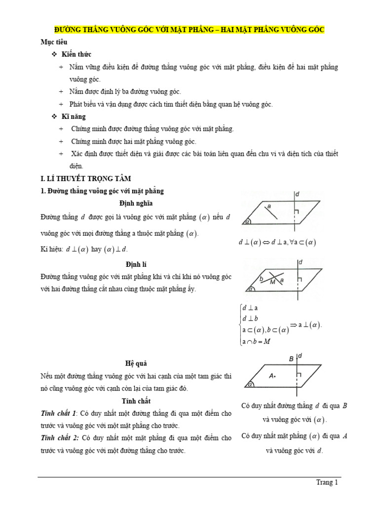 Bai Giang Duong Thang Vuong Goc Voi Mat Phang Hai Mat Phang Vuong Goc | PDF