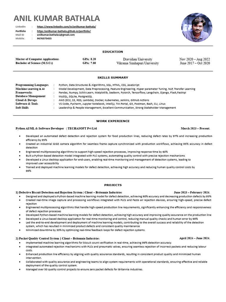 Anil Kumar Bathala Resume Ats | PDF | Machine Learning | Automation