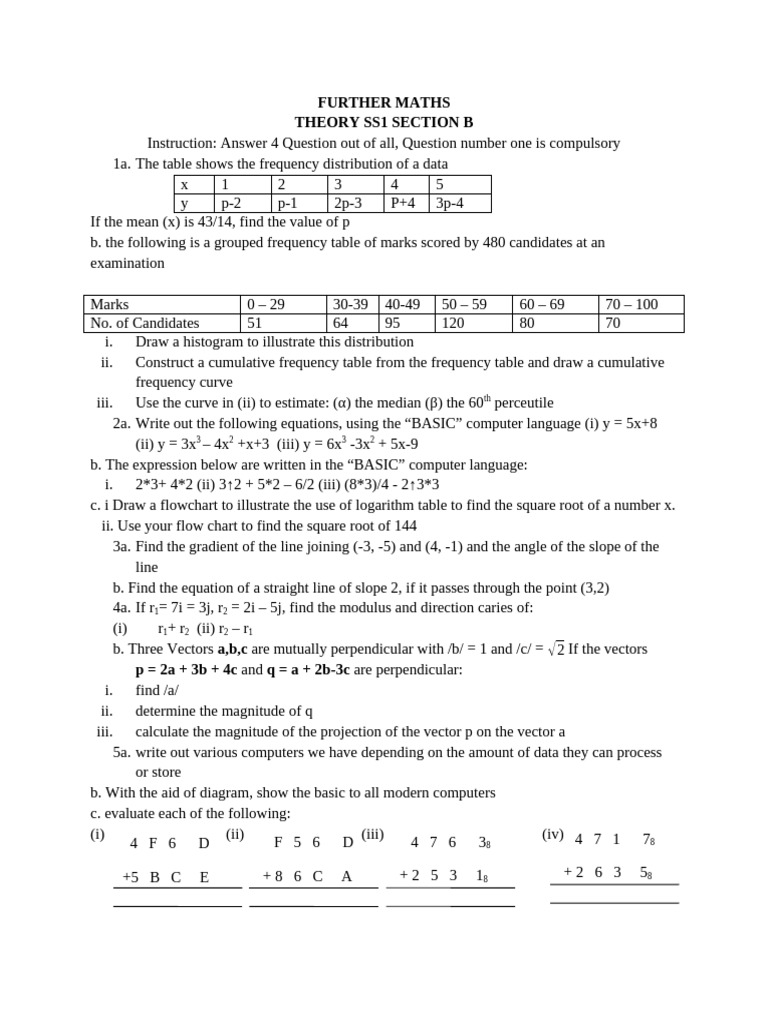 3RD Term Further Maths SS 1 | PDF | Mathematics