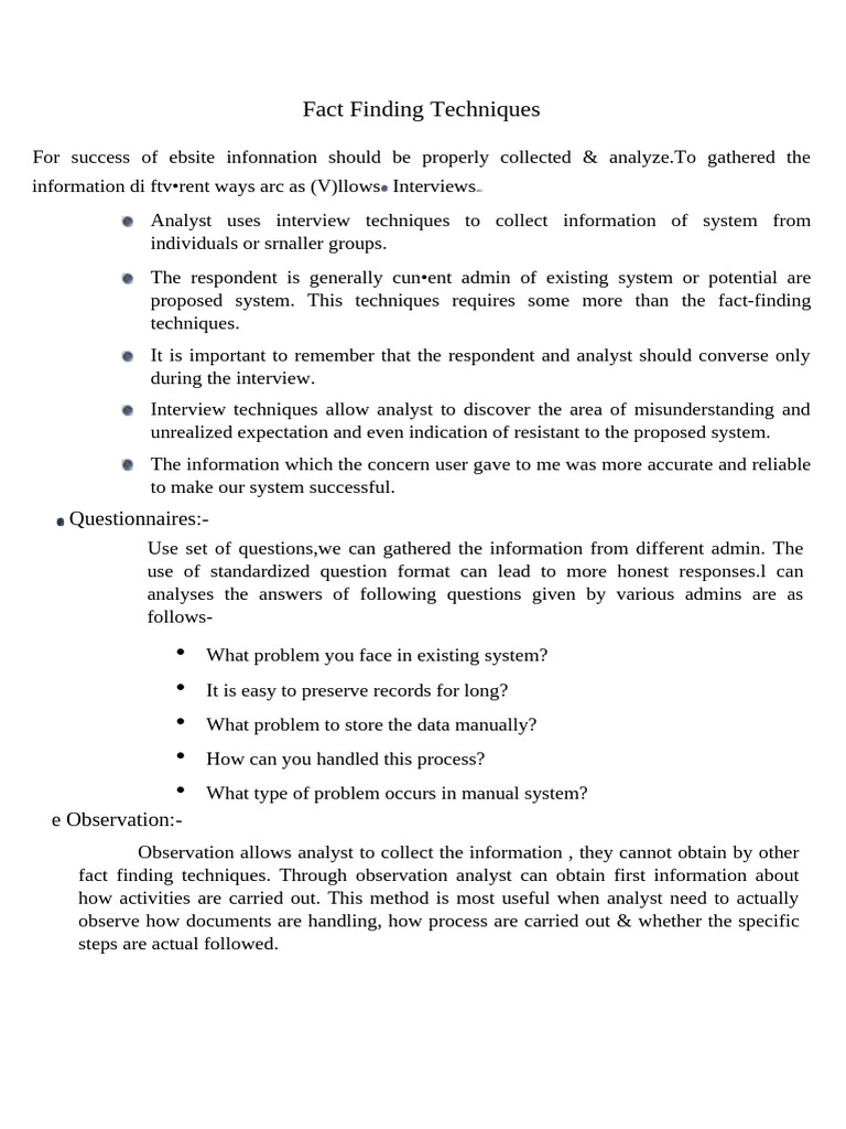 Fact Finding Techniques: Questionnaires | PDF | Business | Computers
