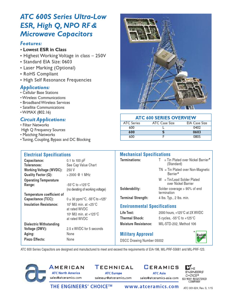 American Technical Ceramics 600S2R2CT250XT Datasheet | PDF | Capacitor | Electricity