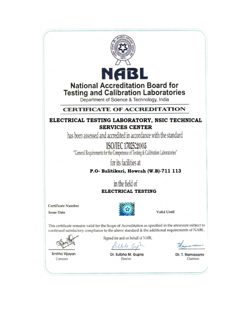 Accredation NABL NSIC | PDF