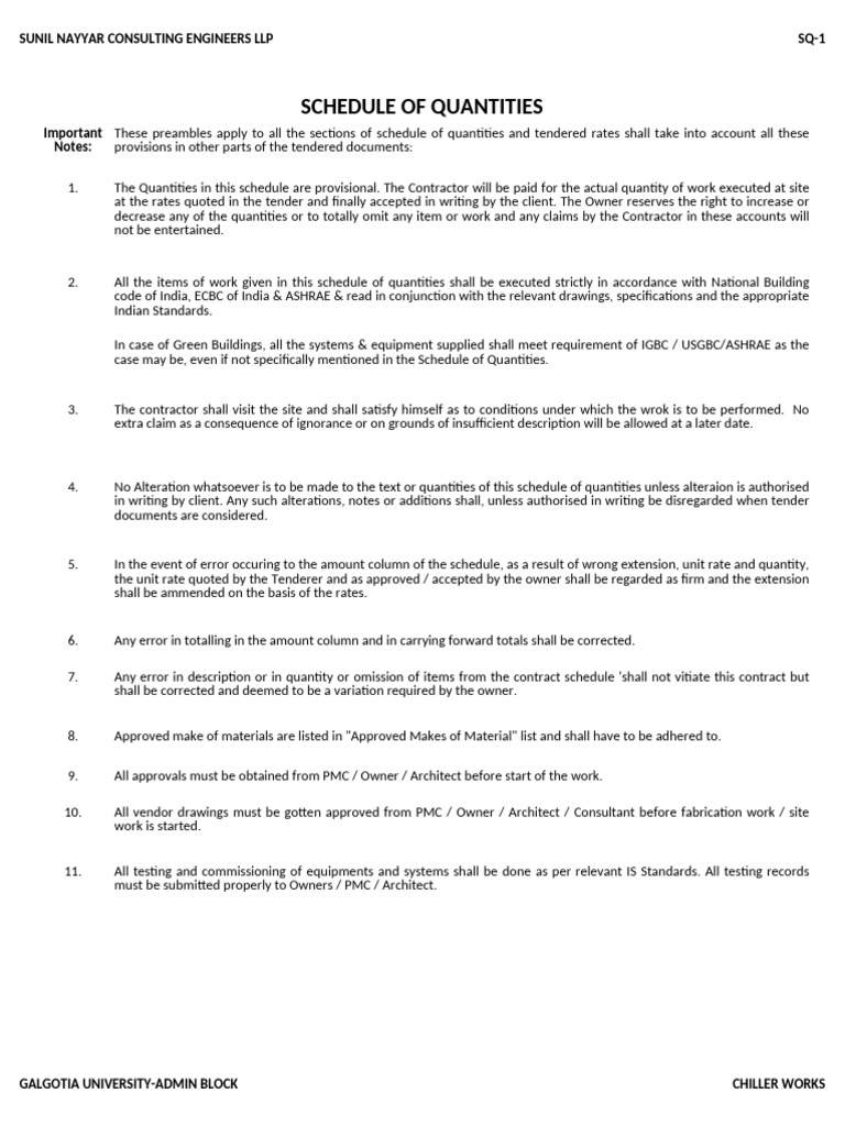 Schedule of Quantities: Sunil Nayyar Consulting Engineers LLP SQ-1 ...