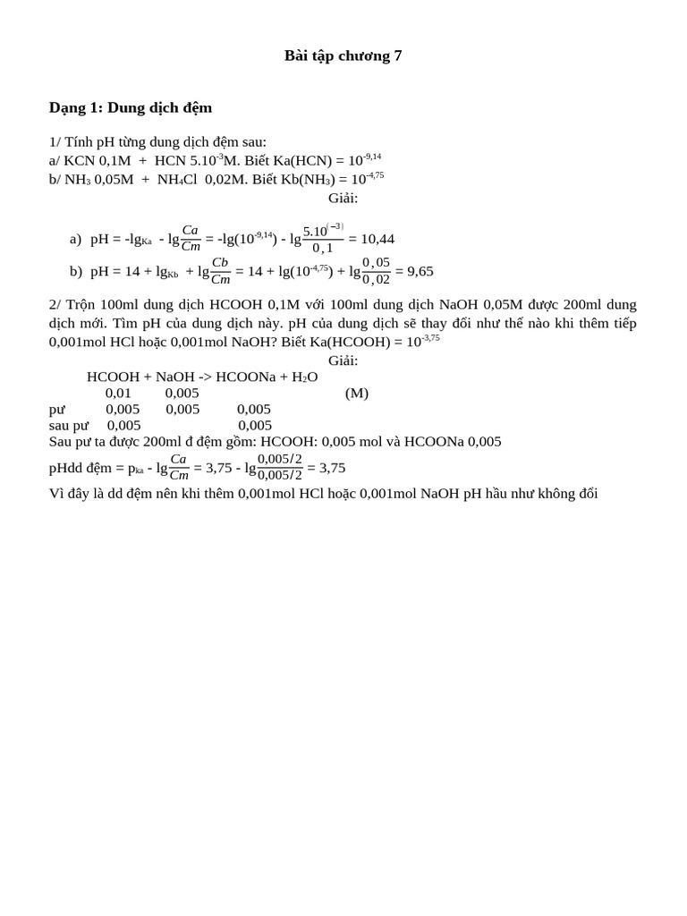 Cac Dang Bai Tap Chuong 7 Co Huong Dan Giai | PDF