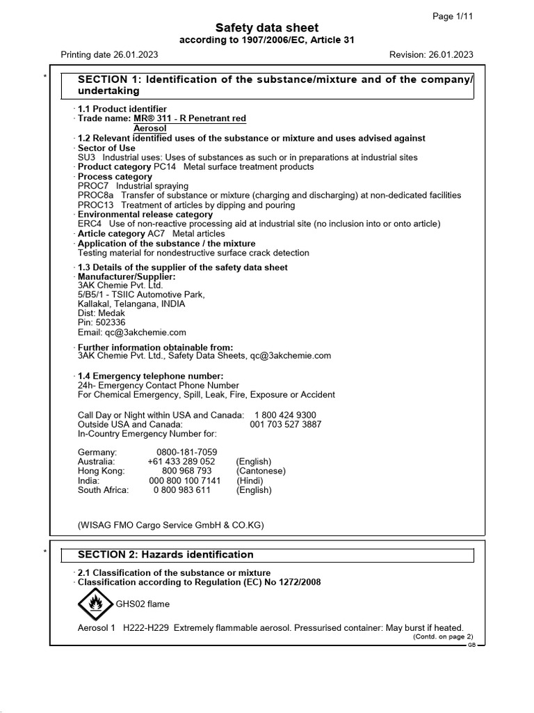 Mr 311r Msds | PDF | Occupational Safety And Health | Safety