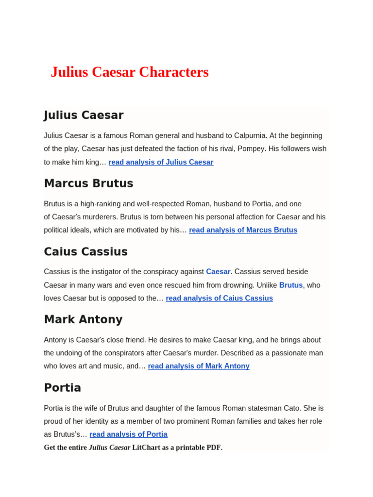 Julius Caesar Characters and Discription | PDF | Julius Caesar | Mark ...