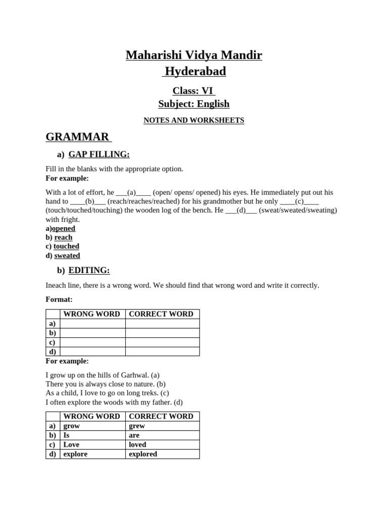 Class 6 Grammar & Worksheets | PDF | Obesity | Healthy Diet