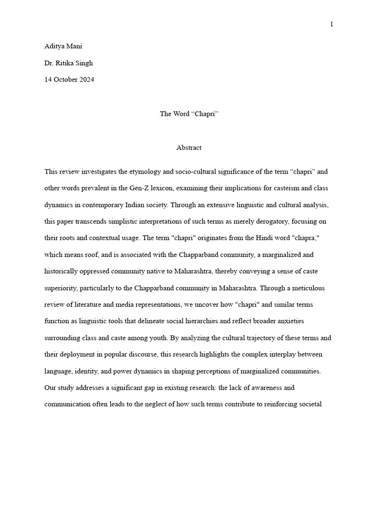 The Word "Chapri" - A Critical Exploration of Casteism in Gen-Z Lexicon ...