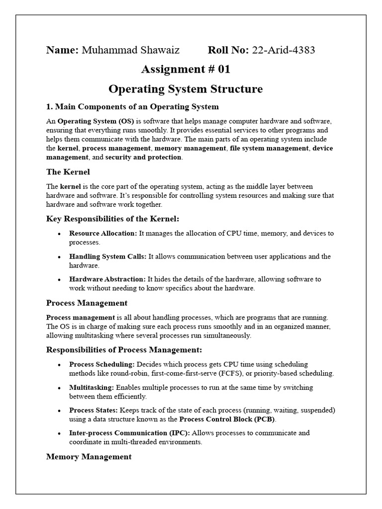 Muhammad Shawaiz OSAssignment#1 | PDF | Operating System | Kernel ...