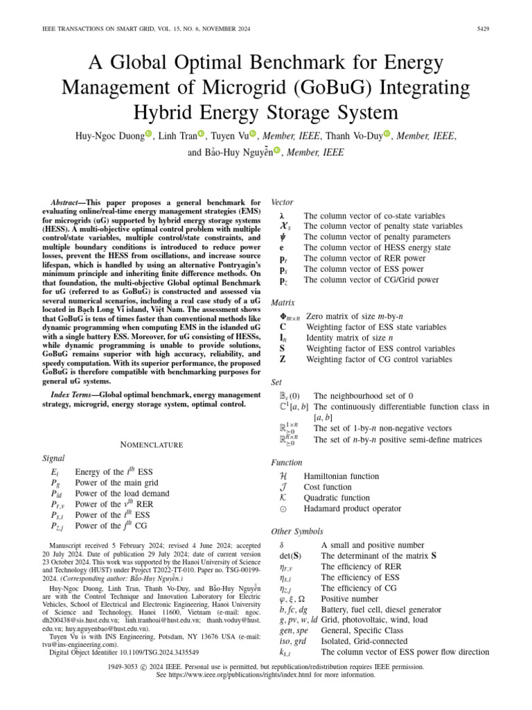 A Global Optimal Benchmark For Energy Management of Microgrid GoBuG Integrating Hybrid Energy ...