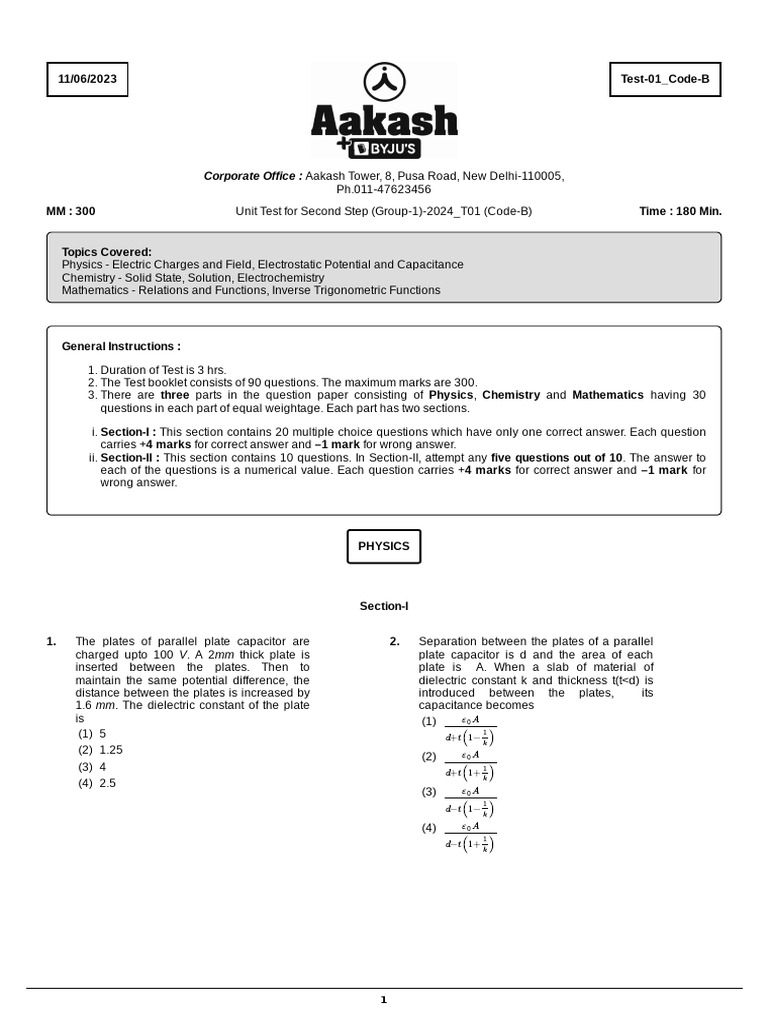 Unit Test For Second Step (Group-1) - 2024 - T01 (Code-B) - Compile ...