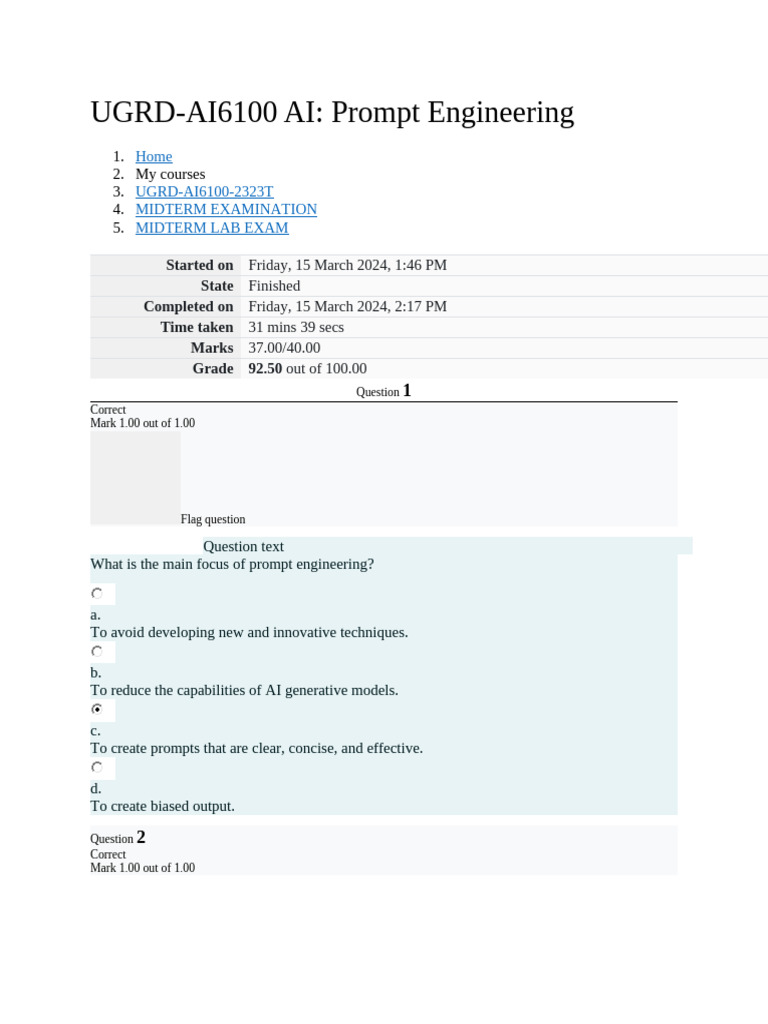 AI Prompt Engineering Midterm Exam | PDF | Artificial Intelligence ...