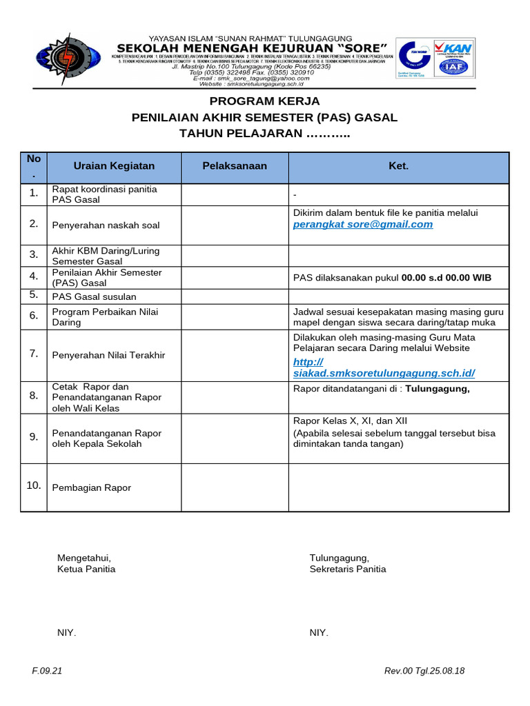 Program Kerja Pas Daring 2021 2022 | PDF