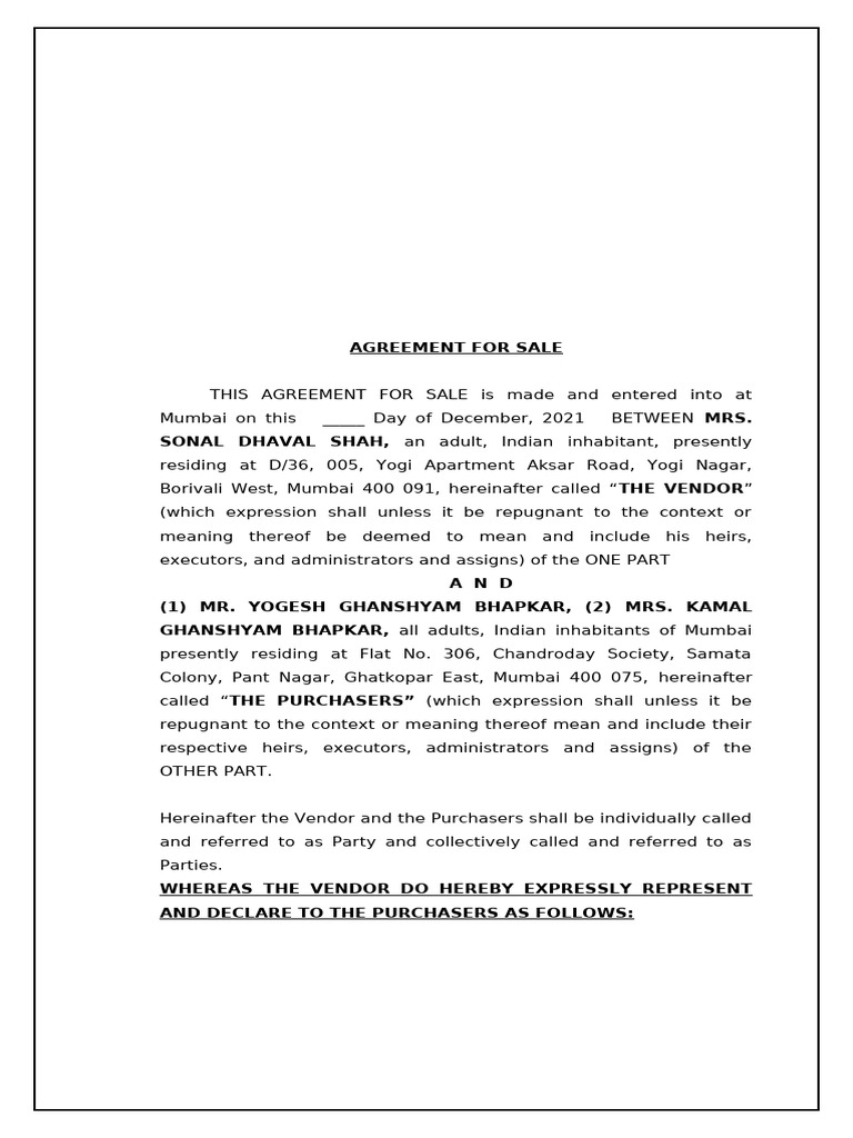 AGREEMENT For Sle of Shop No. 18 (Bhapkar Vs Shah) | PDF | Guarantee | Common Law