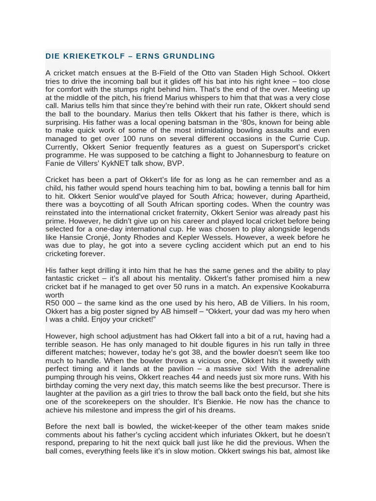 Okkert's Cricket Dreams and Disappointments | PDF | Bowling (Cricket ...