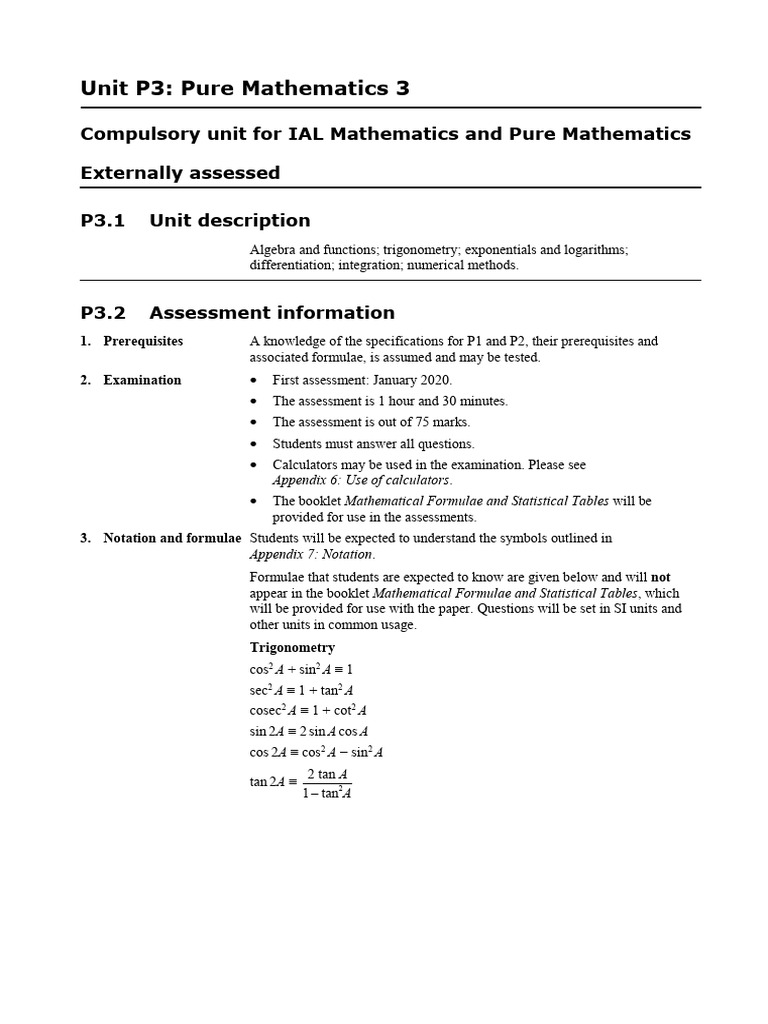 Pure Mathematics 3: IAL Exam Guide | PDF | Trigonometric Functions ...