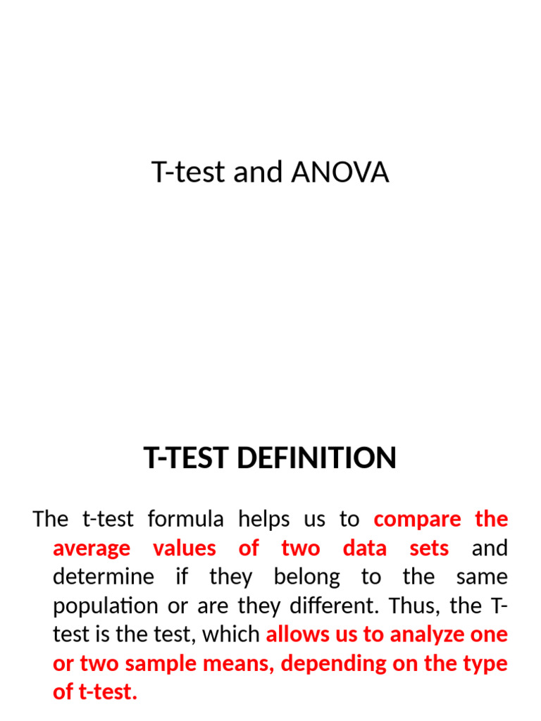 T-test and ANOVA | PDF | Student's T Test | Analysis Of Variance
