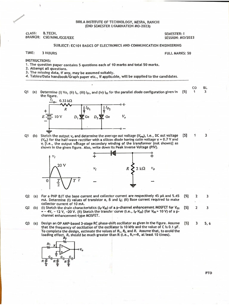 EC101 End Sem MO23 | PDF