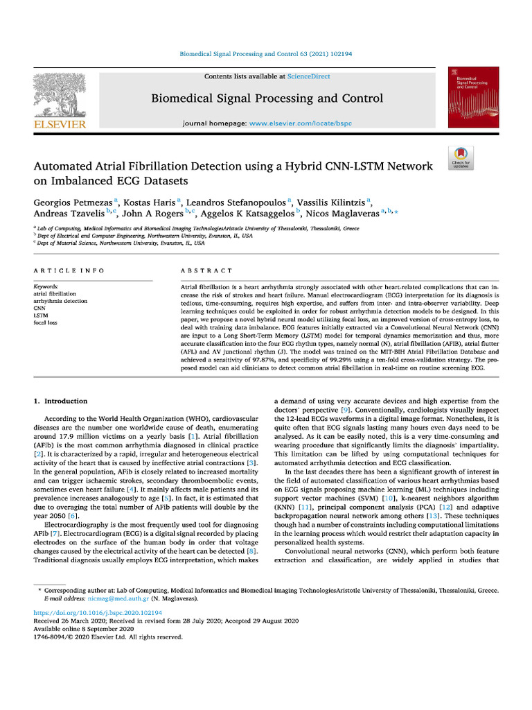 Automated Atrial Fibrillation Detection Using A Hybrid Cnn Lstm Network