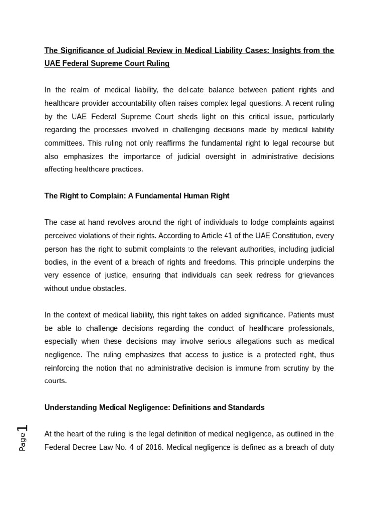 UAE Court Ruling on Medical Liability | PDF | Negligence | Supreme ...