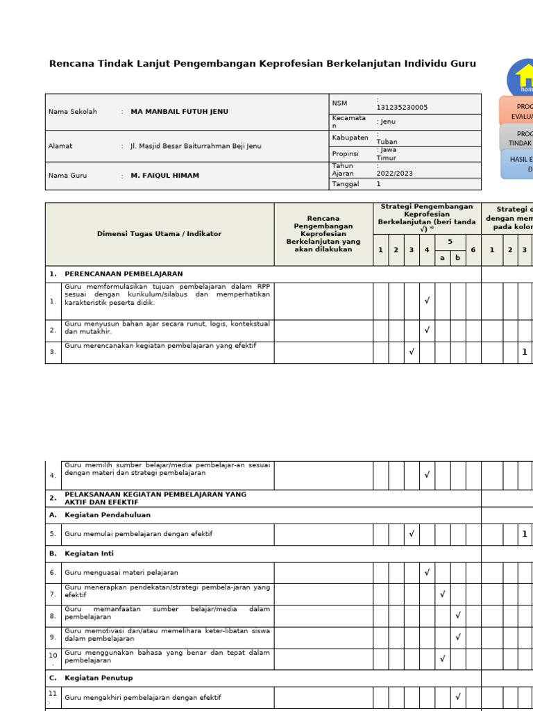 Rencana Tindak Lanjut Pengembangan Keprofesian Berkelanjutan Individu Guru | PDF
