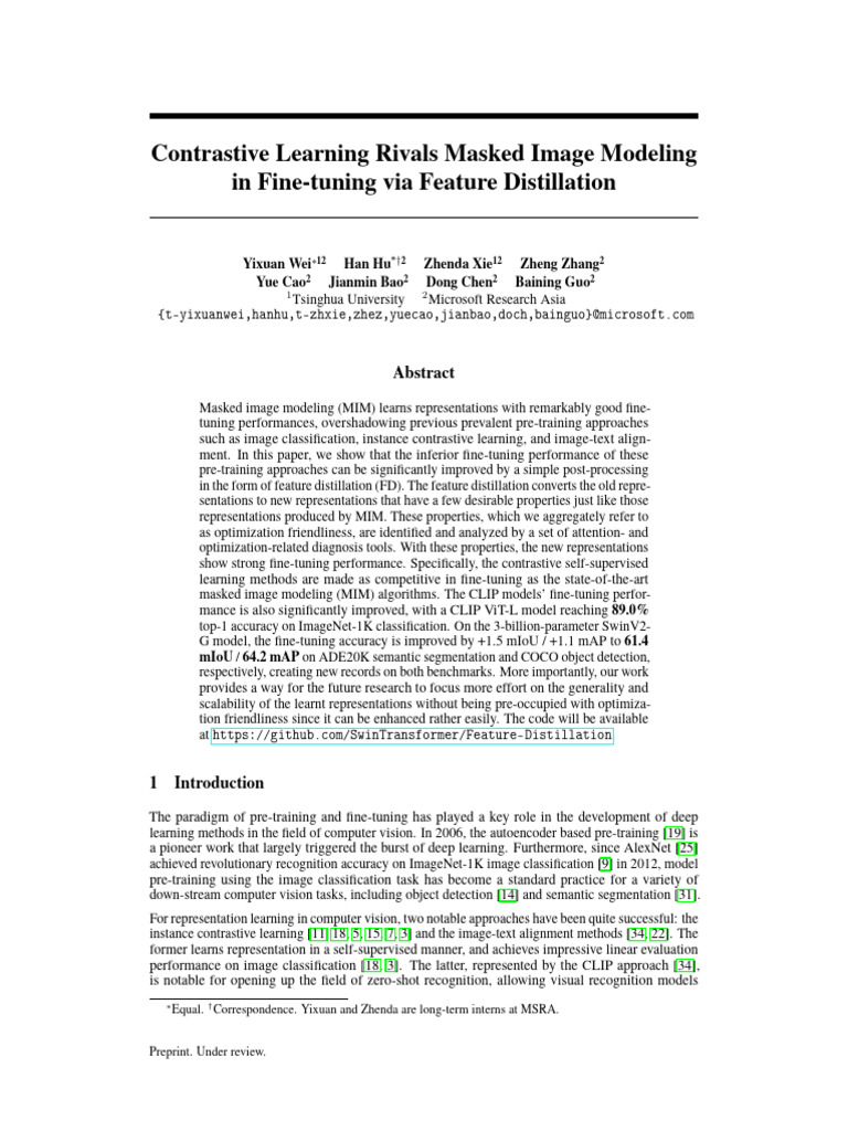 Contrastive Learning Rivals Masked Image Modeling | PDF | Attention | Computer Vision
