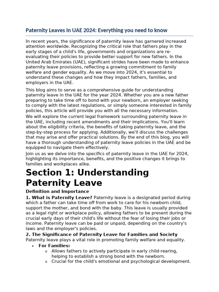 Paternity Leaves in UAE 2024 | PDF | Cost Of Living | Parental Leave