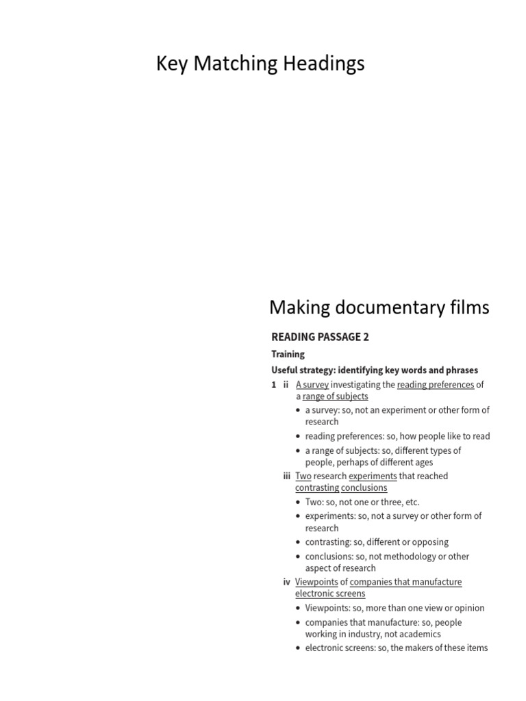 Key Matching Headings | PDF | Documentary Film