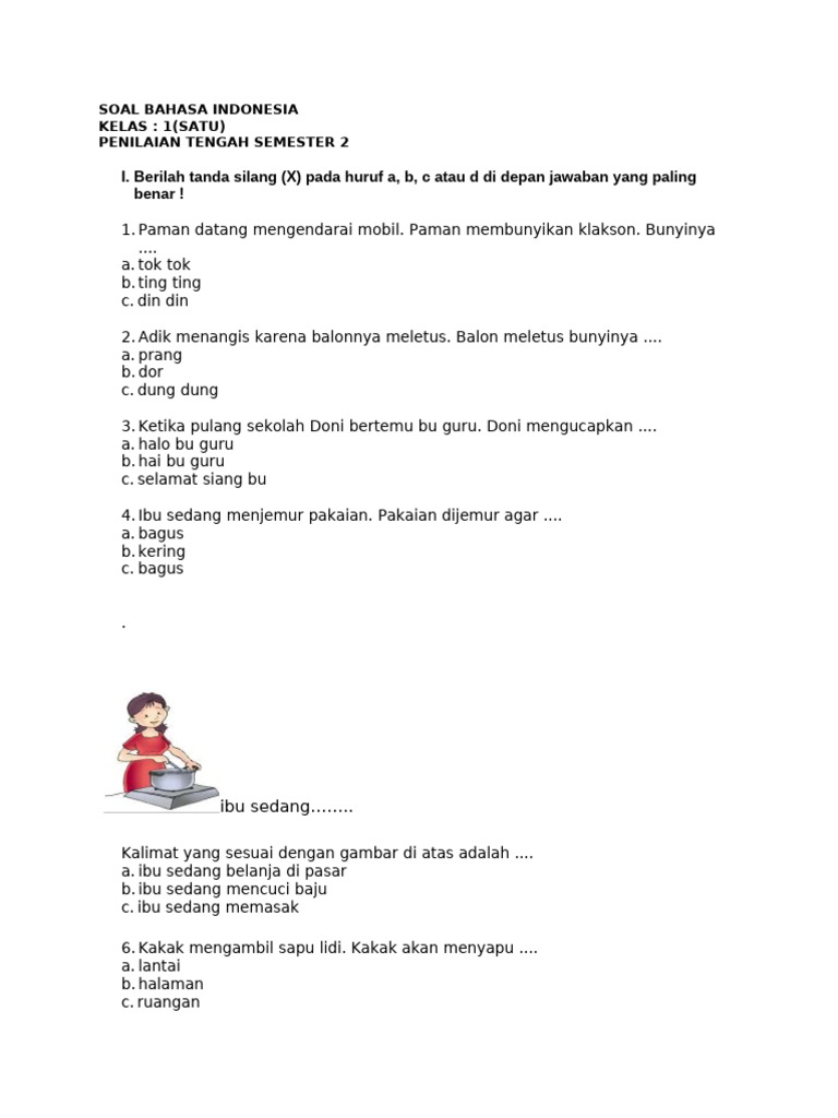 Soal Bahasa Indonesia Uts2 KLS 1 | PDF