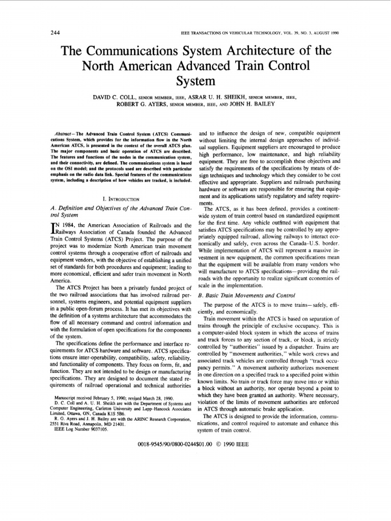 The Communications System Architecture of The North American Advanced Train Control System | PDF ...