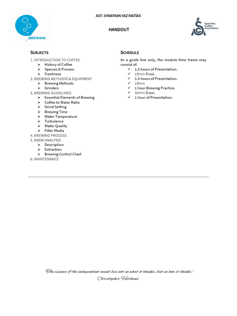 Brewing Foundation Handout | PDF | Coffee | Taste