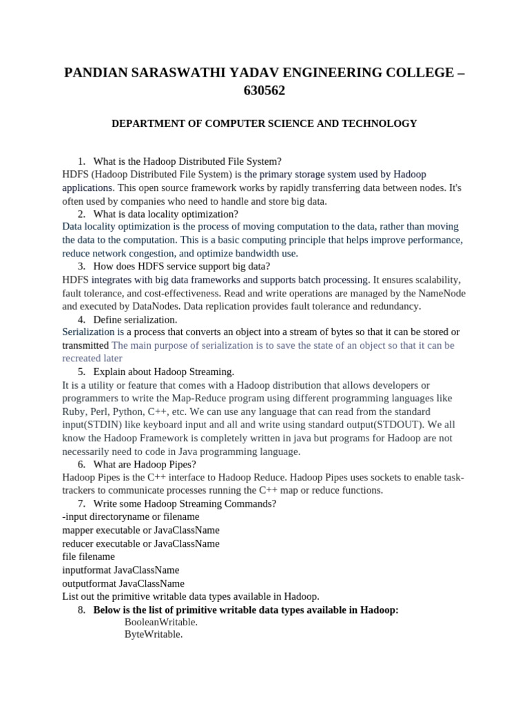 Bda Queston and Answer | PDF | Apache Hadoop | Computing