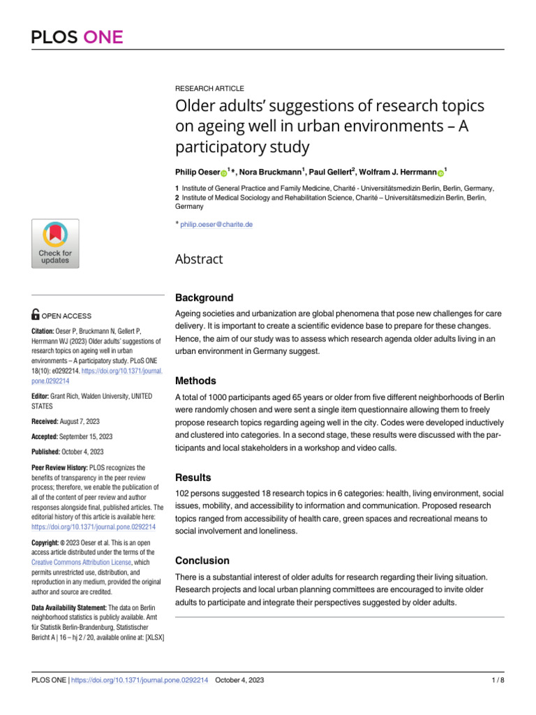 Research on Ageing Well in Cities | PDF | Ageing | Old Age