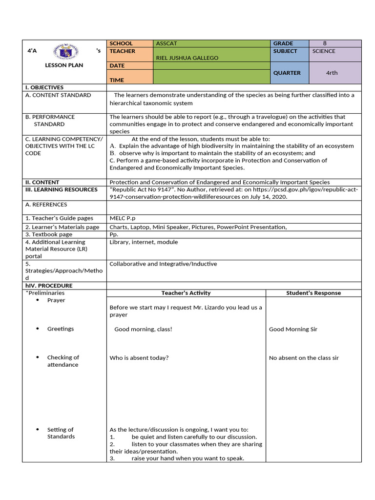 Protection and Conservation 4rth Quarter 4as LP | PDF | Mitosis | Biodiversity