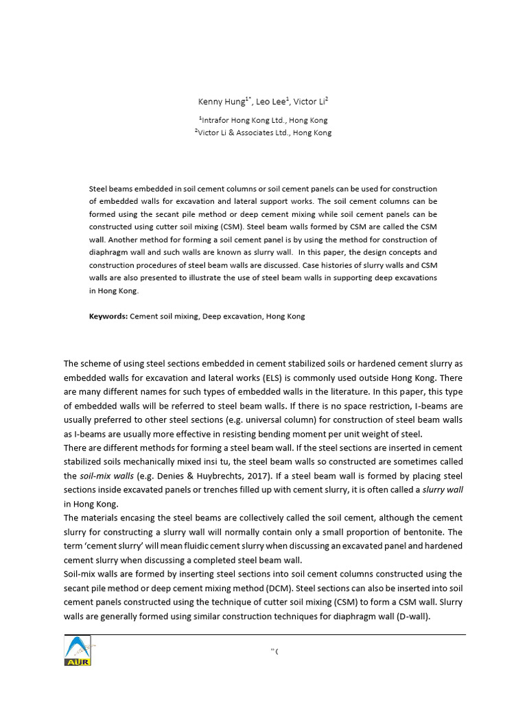 Use of Slurry and CSM Wall For Excavation and Lateral Support | PDF ...