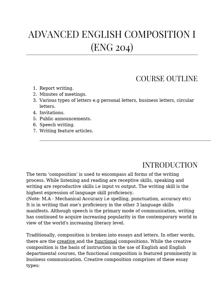 Advanced English Composition I Outline | PDF | Memorandum | Human ...