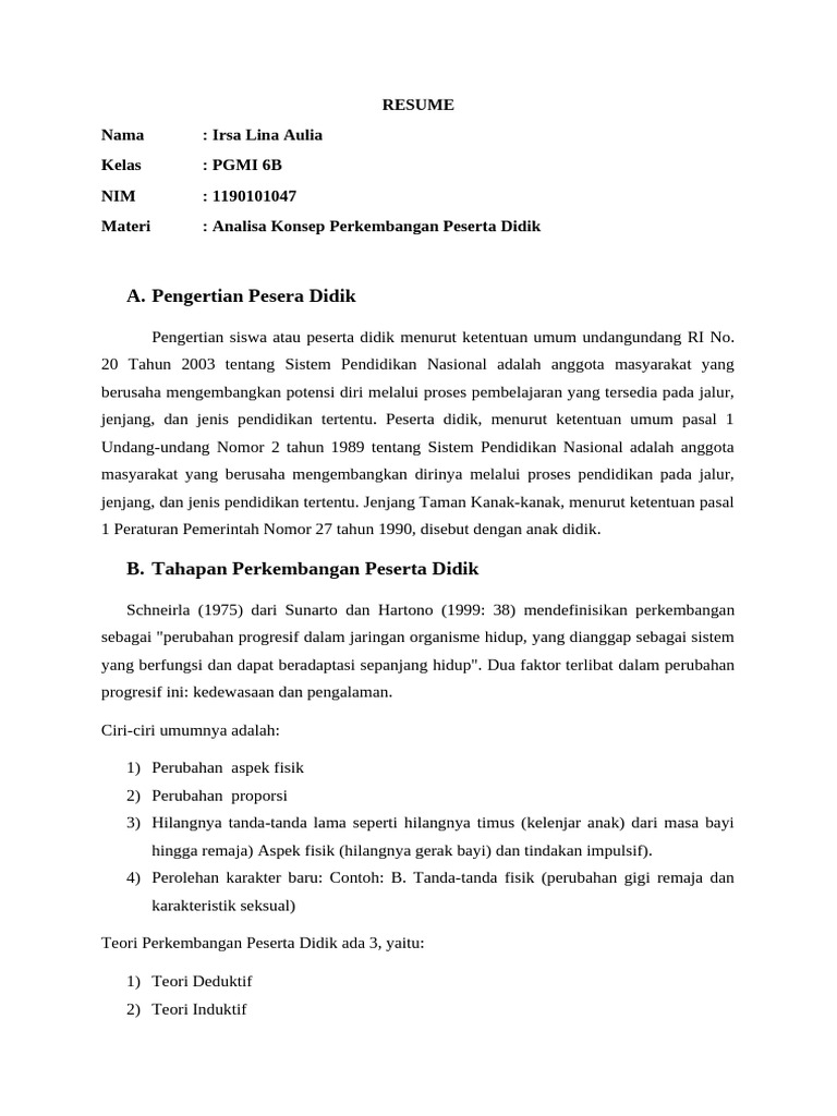 Analisa Perkembangan Peserta Didik | PDF
