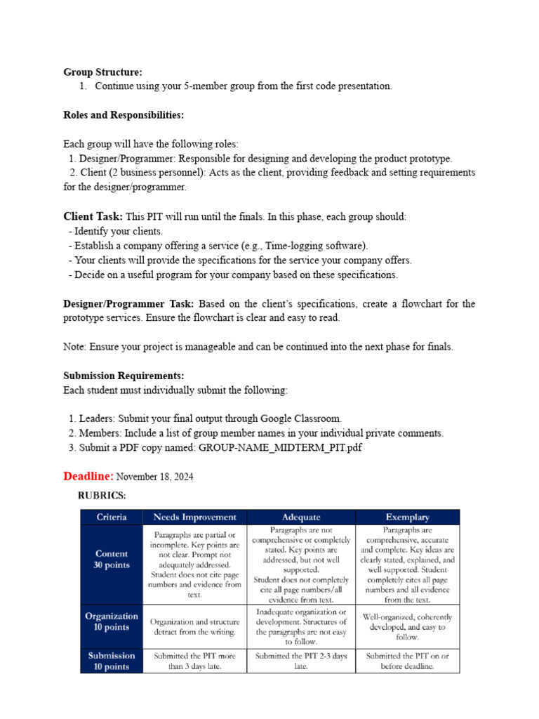 Group Project Roles and Submission Guide | PDF