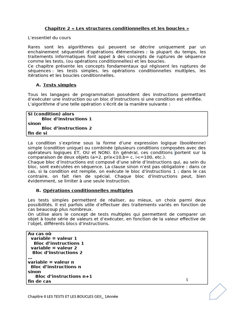 Chapitre2 Geii Algorithmique | PDF | Structure de contrôle | Informatique