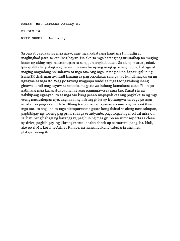 Ramos - Ma. Loraine Ashley - NSTP - Group 5 Act | PDF